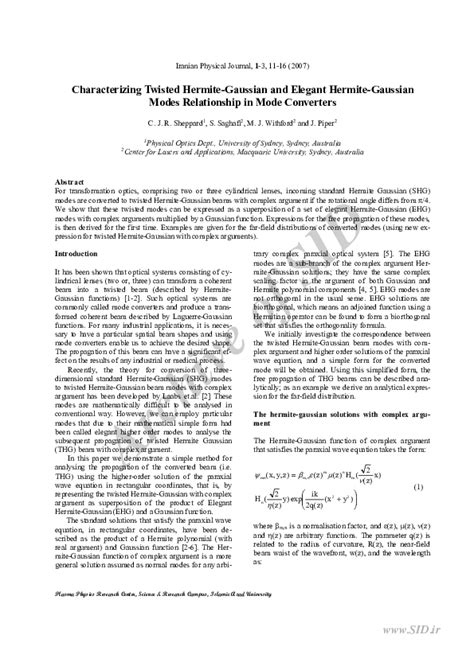 Pdf Characterizing Twisted Hermite Gaussian And Elegant Hermite Gaussian Modes Relationship In