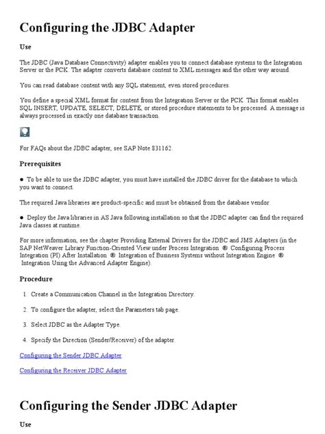 Jdbc Adapter In Sap Pi Pdf Sql Databases