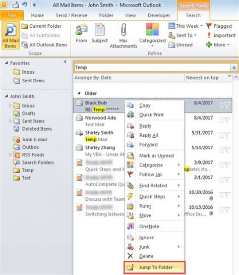 How To Quickly Jump To The Folder Of A Found Item In Search Results Via