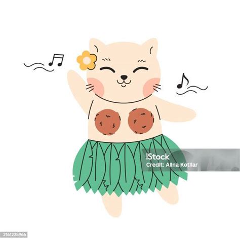 귀여운 고양이 춤 하와이안 댄서 여름철 여름방학 휴가 플랫 스타일의 벡터 일러스트 레이 션 고양잇과에 대한 스톡 벡터 아트 및 기타 이미지 Istock