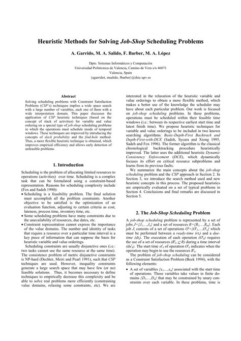 Pdf Heuristic Methods For Solving Job Shop Scheduling Problems