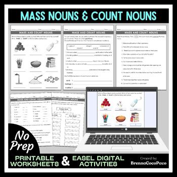 Mass Nouns And Count Nouns No Prep Reading Ela Worksheets Printable