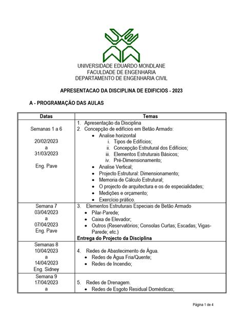 Programa TemÃ Tico E De Aulas De Edificios 2023 Rev00 Pdf
