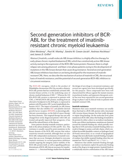 Pdf Second Generation Inhibitors Of Bcr Abl For The Treatment Of
