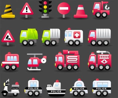 Ambulance Police Car Fire Truck Transportation Icons Vector Eps