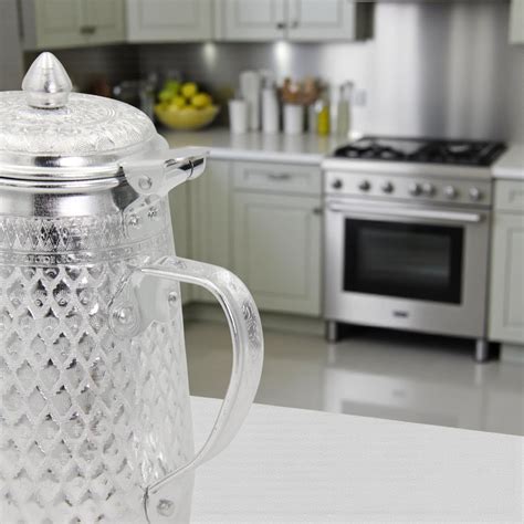 Traditional Arabic Dallah Coffee Pot Silver Aluminum Hand Engraved