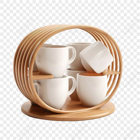 부엌 카운터 공간을 위한 나무로 만든 3d 커피 컵 건조 랙은 최신 유행 스타일 개념 3d 렌더링 그림을 격리합니다 Png 일러스트 무료 다운로드 Lovepik