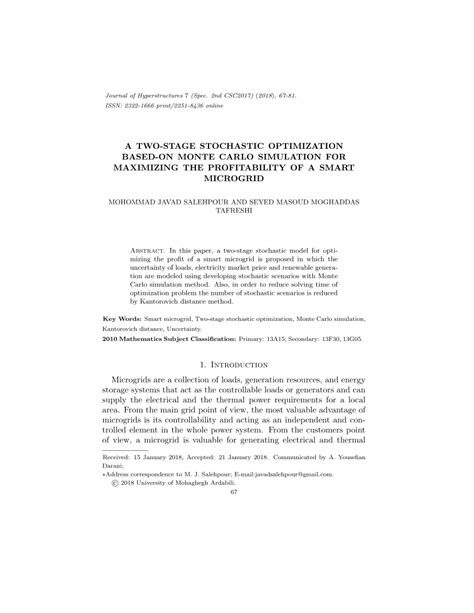 Pdf A Two Stage Stochastic Optimization Based On Monte Carlo Simulation For Maximizing The