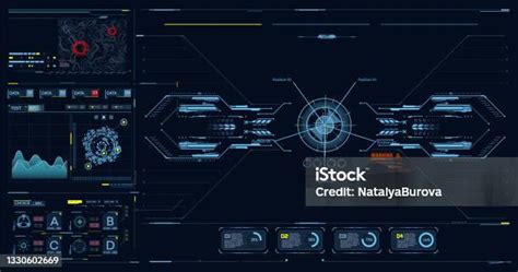 사전 Hud 제어 센터 그래픽 대시보드 헤드업 디스플레이 및 미래 사용자 인터페이스 Gui Ui Fui 가상 현실 게임 화면 Interfac 군사에 대한 스톡 벡터 아트 및