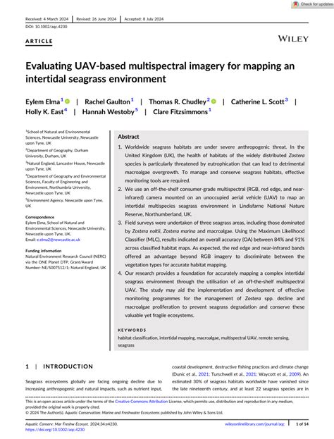 Pdf Evaluating Uav‐based Multispectral Imagery For Mapping An Intertidal Seagrass Environment