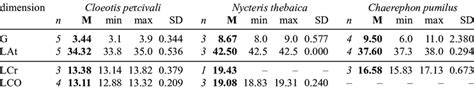 Basic Biometric Data On The Nmp Specimens Of Cloeotis Percivali