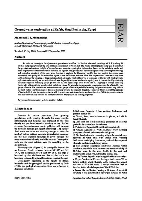 Groundwater Exploration At Rafah Sinai Peninsula Egypt Niof
