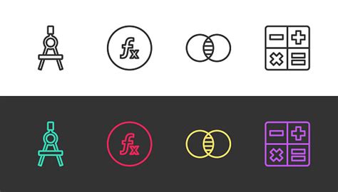 선 그리기 나침반 함수 수학 기호 수학 세트 A와 B 계산기를 흑백으로 설정합니다 벡터 공학에 대한 스톡 벡터 아트 및 기타