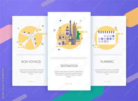 Onboarding Screens User Interface Kit For Mobile App Templates Concept Of Travel Modern Vector