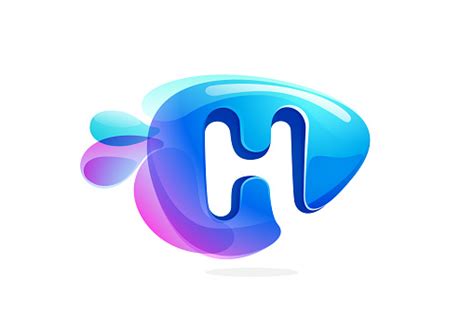 샘물과 이슬 방울로 만든 H 문자 로고 환경 친화적 인 이니셜 겹치는 수채화 스타일의 순수한 에코 엠블럼 3차원 형태에 대한 스톡 벡터 아트 및 기타 이미지 Istock