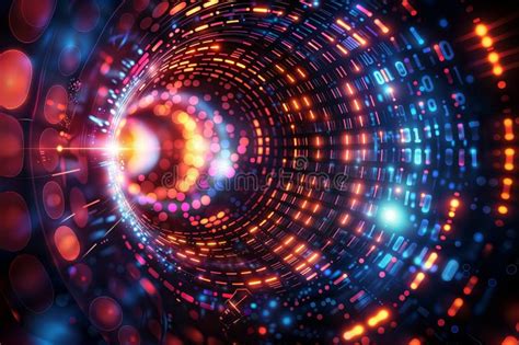 Digital Virtual Tunnel Tunnel With Vibrant Lights And Binary Code Generative Ai Stock