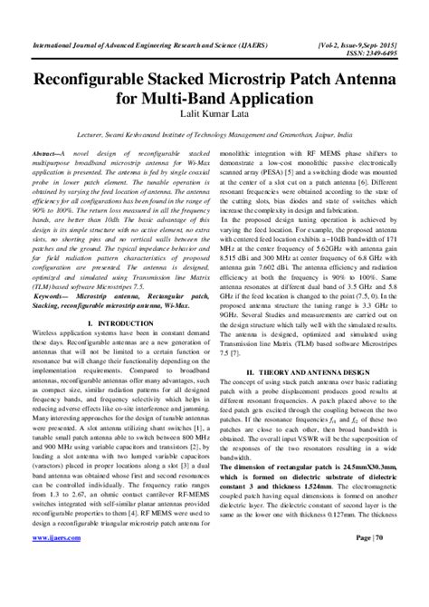 Reconfigurable Stacked Microstrip Patch Antenna For Multi Band