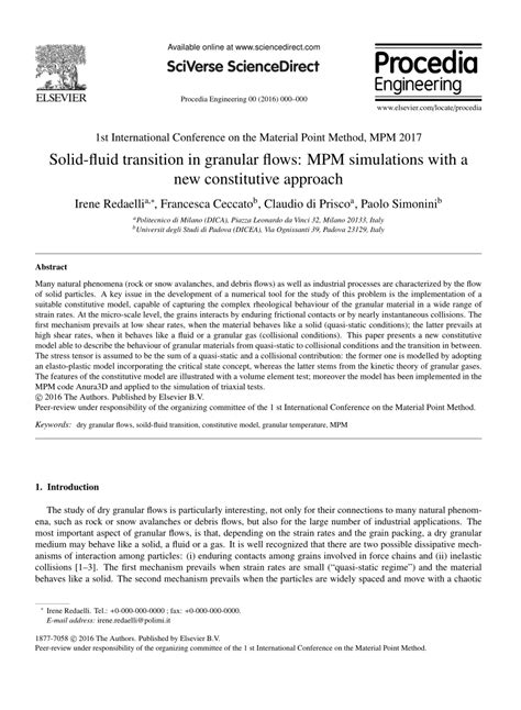 Pdf Solid Fluid Transition In Granular Flows Mpm Simulations With A New Constitutive Approach