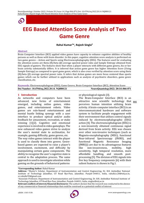Pdf Eeg Based Attention Score Analysis Of Two Game Genre