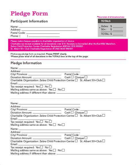 Pledge Form Template Pdf Besttemplatess Besttemplatess