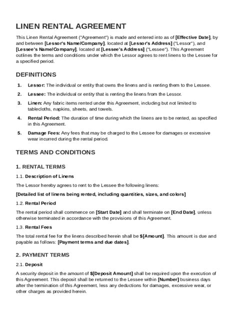 Linen Rental Agreement Template Fill Out And Sign Online Dochub