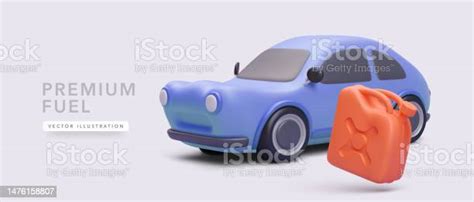 자동차와 용기가 있는 3d 현실적인 스타일의 프리미엄 연료 개념 포스터 벡터 그림 차에 대한 스톡 벡터 아트 및 기타 이미지 차 3차원 형태 가솔린 Istock