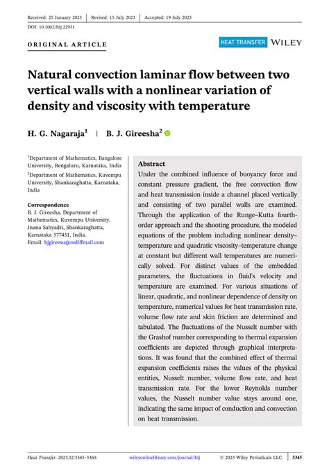 Natural Convection Laminar Flow Between Two Vertical Walls With A Nonlinear Variation Of Density