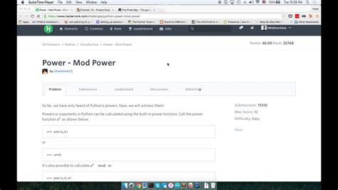 004 Python At Hackerrank Power Mod Power Youtube