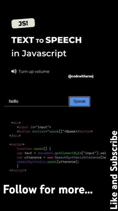 Text To Speech Htmlcssjavascript Javascripttutorial Animation Youtube