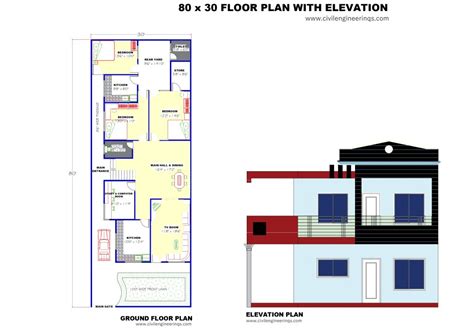 30 X 80 Autocad Floor Plan With Elevation 2 Civil Engineering Qs