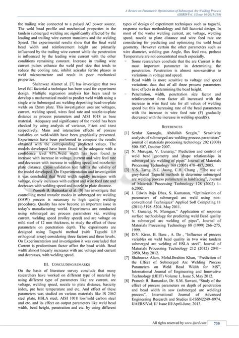 A Review On Parametric Optimization Of Submerged Arc Welding Process Pdf