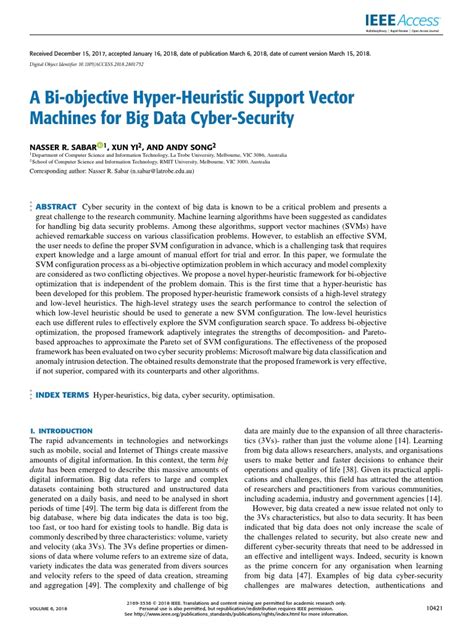 A Bi Objective Hyper Heuristic Support Vector Machines For Big Data Cyber Security Pdf