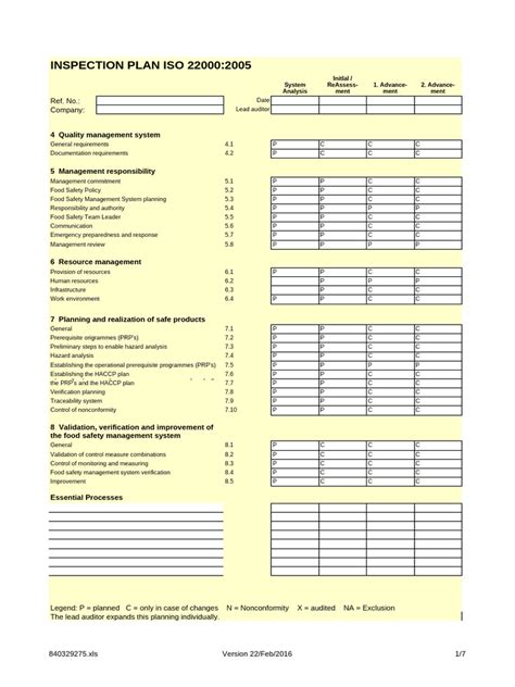 0020 Eng Form 020 Inspection Plan Fsms Fssc Pdf Hygiene