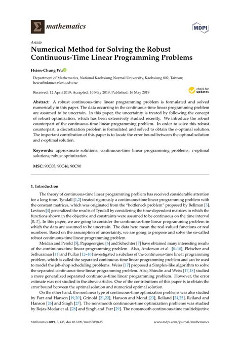 Pdf Numerical Method For Solving The Robust Continuous Time Linear Programming Problems