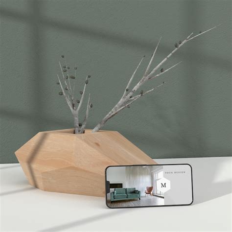 최소한의 꽃병 및 전화 모형 프리미엄 Psd 파일