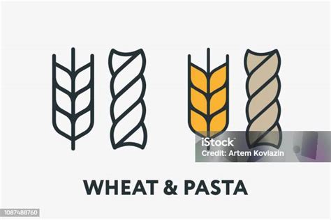 밀 그리고 파스타입니다 베이커리 밀가루 개념입니다 다채로운 최소 플랫 라인 개요 및 스트로크 아이콘 그림 곡초류에 대한 스톡 벡터 아트 및 기타 이미지 Istock