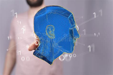 3d Rendering Of A Man Pointing At A Blue Human Head Artificial