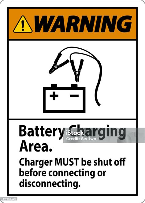 경고 표시 배터리 충전 영역 연결 또는 분리하기 전에 충전기를 차단해야 합니다 검은색에 대한 스톡 벡터 아트 및 기타 이미지 검은색 경고 기호 고압 전류 주의