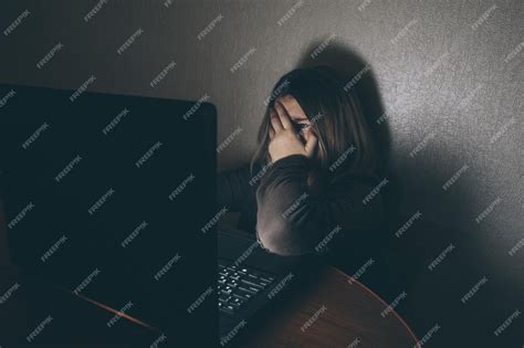 Girl Crying At Computer