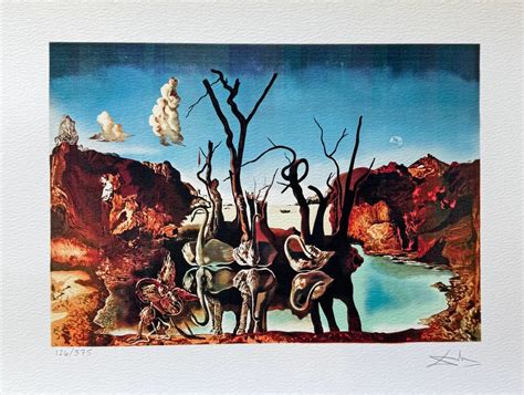 Swans Reflecting Elephants Salvador Dali Vintage Print 1997 Swans
