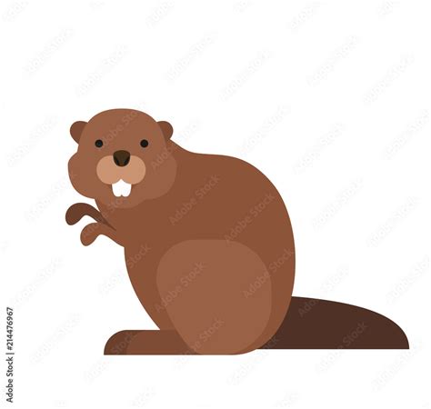 Poster Cute Cartoon Beaver In Flat Style On White Background Wall Art