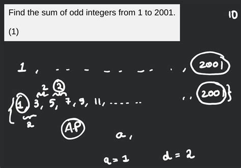 Find The Sum Of Odd Integers From 1 To 2001 Filo