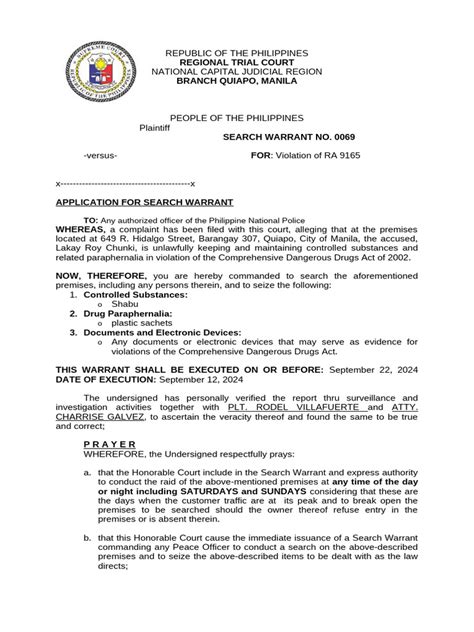 1format Of Application For Search Warrant Pdf Search Warrant Crimes