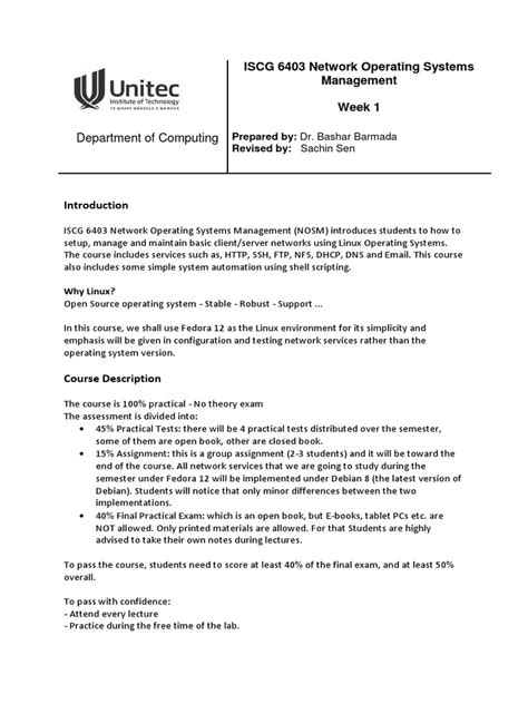 W1 Lecture Notes For Linux Pdf Fedora Operating System Operating System