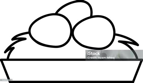 둥지 개념 계란 컬렉션 벡터 개요 아이콘 디자인 가금류 농업 기호 고기 또는 계란 생산 기호 단백질 및 농가 장비 스톡 일러스트레이션에 신선한 계란의 구색 건강한 식생활에