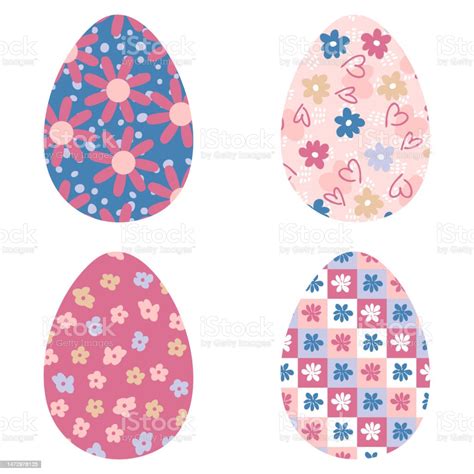 복고풍 스타일의 꽃 부활절 달걀 클립 아트 컬렉션 스티커 카드 인쇄에 적합합니다 장식과 디자인을 위한 격리된 벡터 그림 0명에 대한 스톡 벡터 아트 및 기타 이미지 Istock