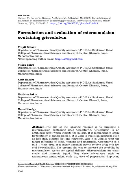 Pdf Formulation And Evaluation Of Microemulsion Containing Griseofulvin
