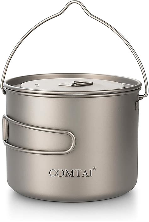 Comtai 1100ml Titanium Camping Pot With Lid And Bail Handle