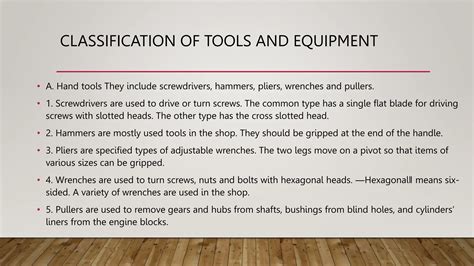 Classification Of Tools And Equipment Pptx Woodworking Arts And Crafts