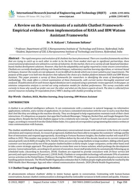 A Review On The Determinants Of A Suitable Chatbot Framework Empirical